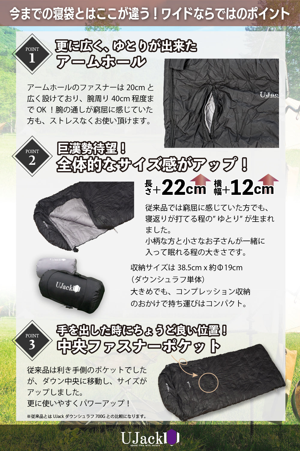 ワイドダウンシュラフ 700 オールシーズン対応 手穴付き 連結可能 最低使用温度 -14.6度 インナーシュラフセット 巨漢シュラフ – UJack online 公式ストア